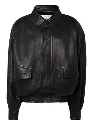 Saint Laurent Textured Leather Bomber Jacket - Black