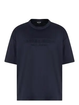 Giorgio Armani Denim Collection Cotton T-shirt With Embossed Logo Blue