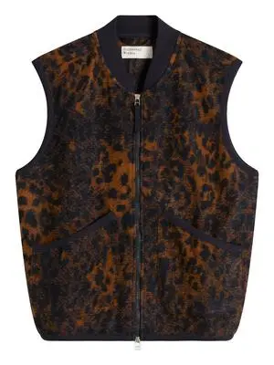 Universal Works Night Leopard Zip Waistcoat - Dark Navy/brown