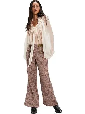 Free People Aster Jacquard Flare Pants - Grey Combo Paisley