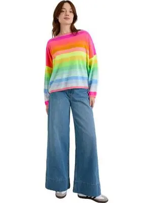 BRODIE CASHMERE Stripe Up Crew Neck Cashmere Sweater - Rainbow Stripes