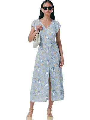 GHOST LONDON Blair Crepe Floral Sleeveless Midi Dress - Blue Country Flowers