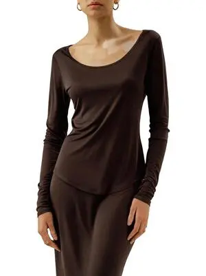 Lilysilk Slim Fit Silk Jersey Top - Cocoa