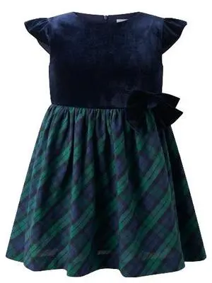 RACHEL RILEY Velvet Blackwatch Check Party Dress - Navy