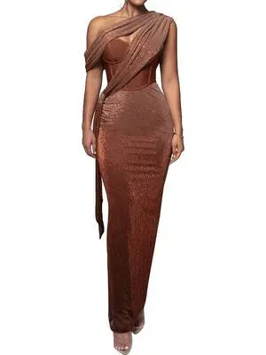 JLUXLABEL Metallic Drape Gown
