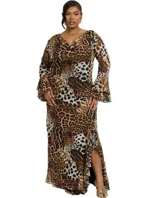 FASHION-SZN CURVE Leopard Print Maxi Dress - Brown