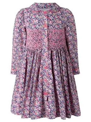 RACHEL RILEY Floral Smocked Button-front Dress - Navy
