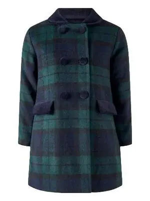 RACHEL RILEY Velvet Trimmed Tartan Coat - Navy