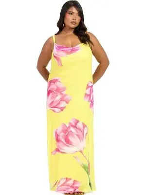 FASHION-SZN CURVE Floral Strappy Maxi Dress - Yellow