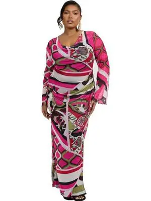 FASHION-SZN CURVE Abstract Print Maxi Dress - Pink