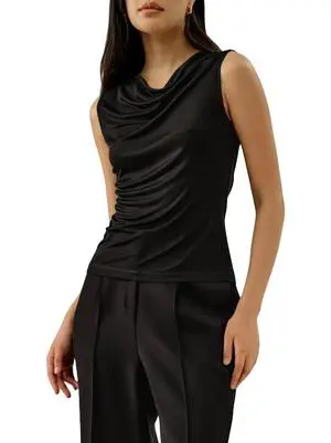 Lilysilk Silk Jersey Cowl-neck Sleeveless Top - Black