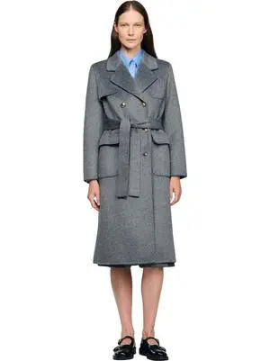 Sandro Double-faced Checked Coat - Grey