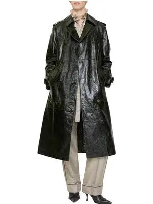 Burberry Long Embossed Leather Trench Coat - Moat Green