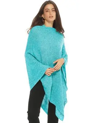 MONTICELLI CASHMERE Pure Cashmere Textured Knit Poncho Cyan