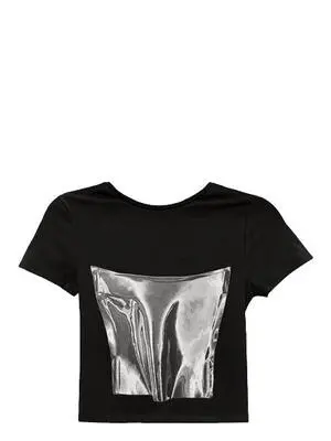 KATE BARTON Printed Corset Baby Tee - Chrome On Black