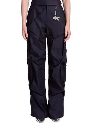 KATE BARTON Astrid Draped Denim Trousers - Navy