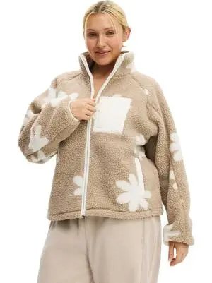 Cotton:on Active Trail Soft Fleece Zip Through - Allspice Coconut Milk Flower