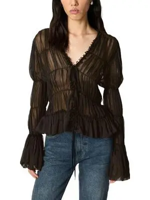 NOCTURNE Ruched Sheer Blouse - Brown