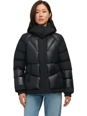 Pajar Mixed Media Puffer Jacket With Removable Hood - Black