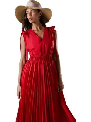 Coast Tie Shoulder Pleated Dress - Red