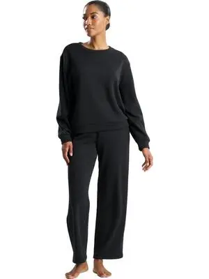 Natori Nova Brushed Knit Crew Neck Top Black
