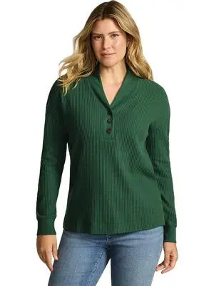 LANDS' END Long Sleeve Waffle Henley Light Emerald
