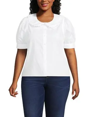 LANDS' END Carefree Cotton Puff Sleeve Shirt White