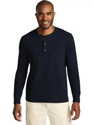 LANDS' END Long Sleeve Thermal Waffle Henley Radiant Navy