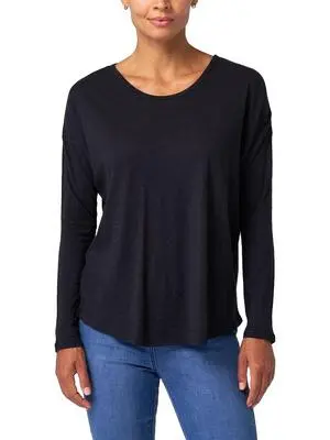 FRANNE GOLDE Slub Jersey Relaxed Long Sleeve Tee - Black