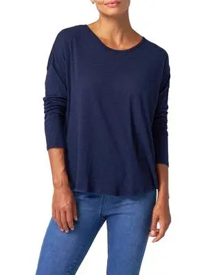 FRANNE GOLDE Slub Jersey Relaxed Long Sleeve Tee - Navy