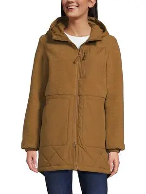 LANDS' END Mixed Media Quilted Parka - Canyon Camel