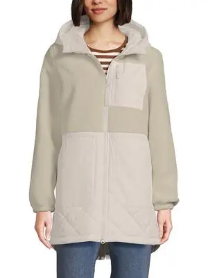 LANDS' END Mixed Media Quilted Parka - Egret White