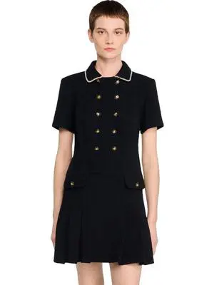 Sandro Short Buttoned Tweed Dress - Black