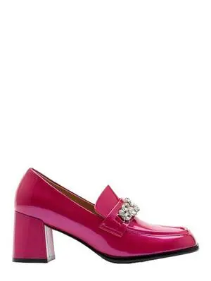 MARC NOLAN Margot Leather Penny Loafer Block Pumps - Magenta