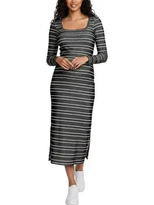 Motherhood Maternity Square Neck Rib Knit Maxi Dress - Black & White Stripes