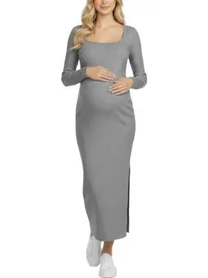 Motherhood Maternity Square Neck Rib Knit Maxi Dress - Heather Grey