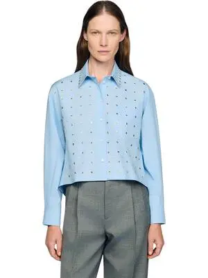 SANDRO Rhinestone Embellished Cropped Shirt