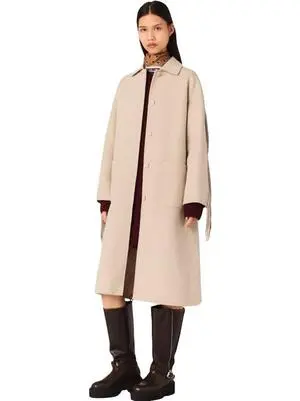 Maje Long Double-faced Wool Coat - Beige