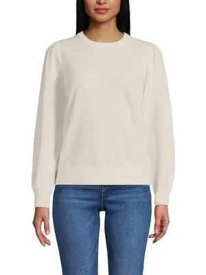 LANDS' END Cashmere Puff Sleeve Crew Neck Sweater