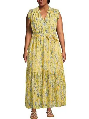 LANDS' END Chiffon Maxi Dress With Ruffle Detail - Golden Candle Light Floral