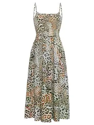 Cara Cara Carmen Leopard-Print Smocked Midi Dress Neutrals
