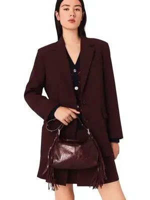 Maje Belted Suit Jacket - Burgundy