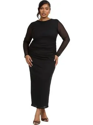 FASHION-SZN CURVE Long Sleeved Midaxi Dress - Black