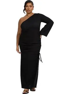 FASHION-SZN CURVE One Shoulder Maxi Dress - Black