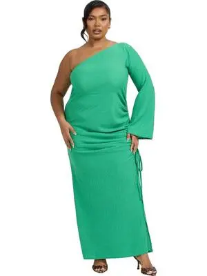 FASHION-SZN CURVE One Shoulder Maxi Dress - Green