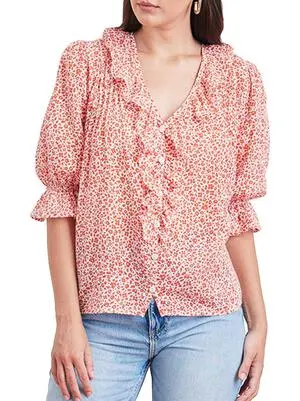 PANEROS CLOTHING Chloe Cotton Ruffle Shirt - Chili Vintage Bloom