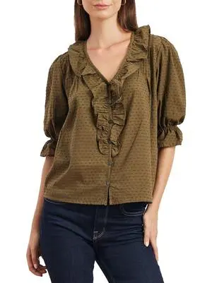 PANEROS CLOTHING Chloe Cotton Ruffle Shirt - Olive Green