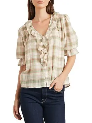 PANEROS CLOTHING Chloe Cotton Ruffle Shirt - Olive Plaid