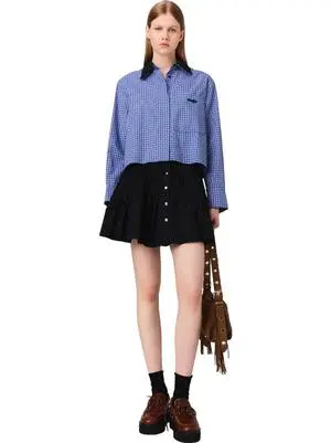 Maje Rhinestone-embellished Checked Shirt With Removable Collar - Blue Rhinestoned Tiles Print