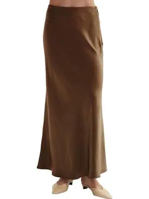 CRESCENT Crushed Satin Maxi Skirt - Espresso